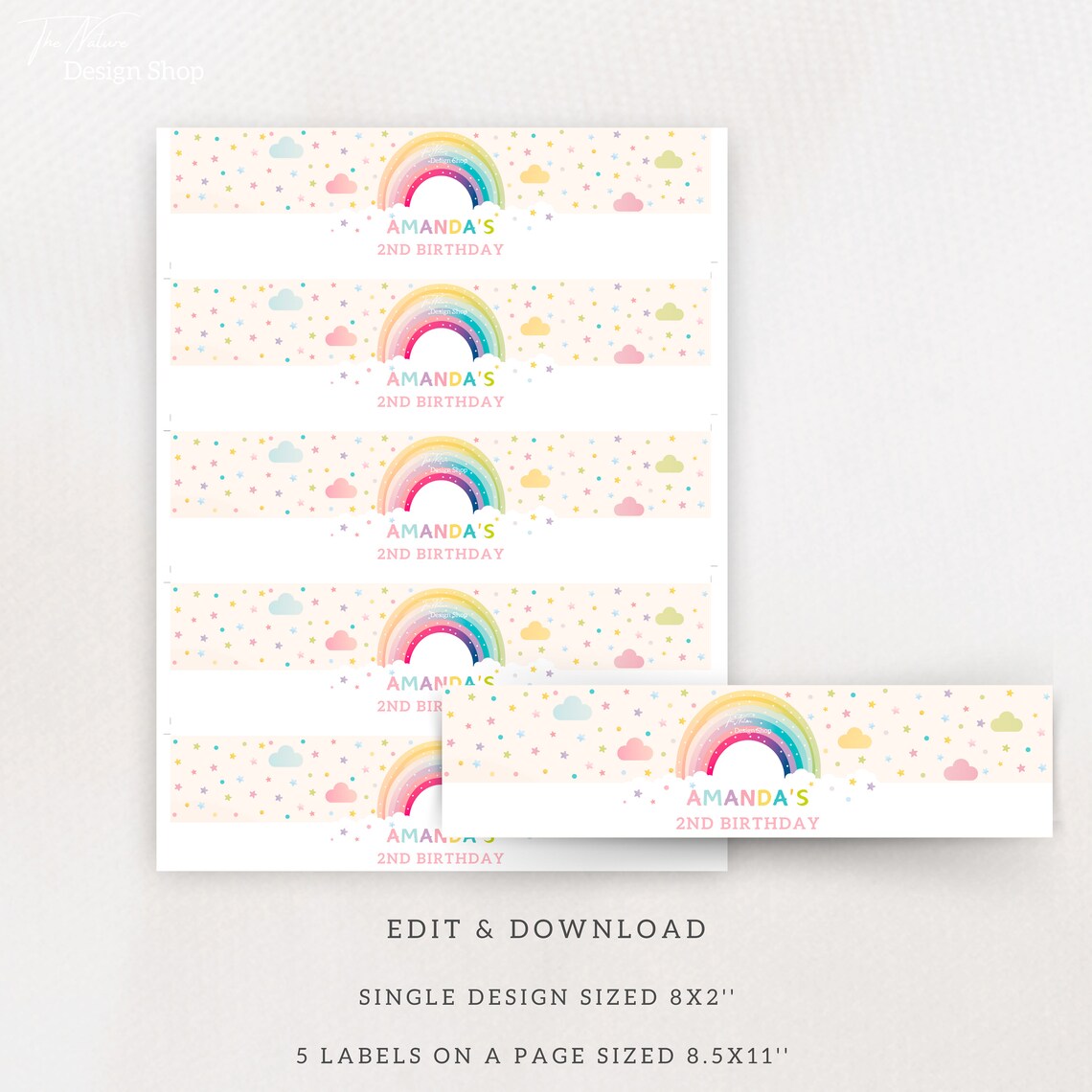 Editable Rainbow Water Bottle Label Girl Rainbow Birthday Party Decor ...