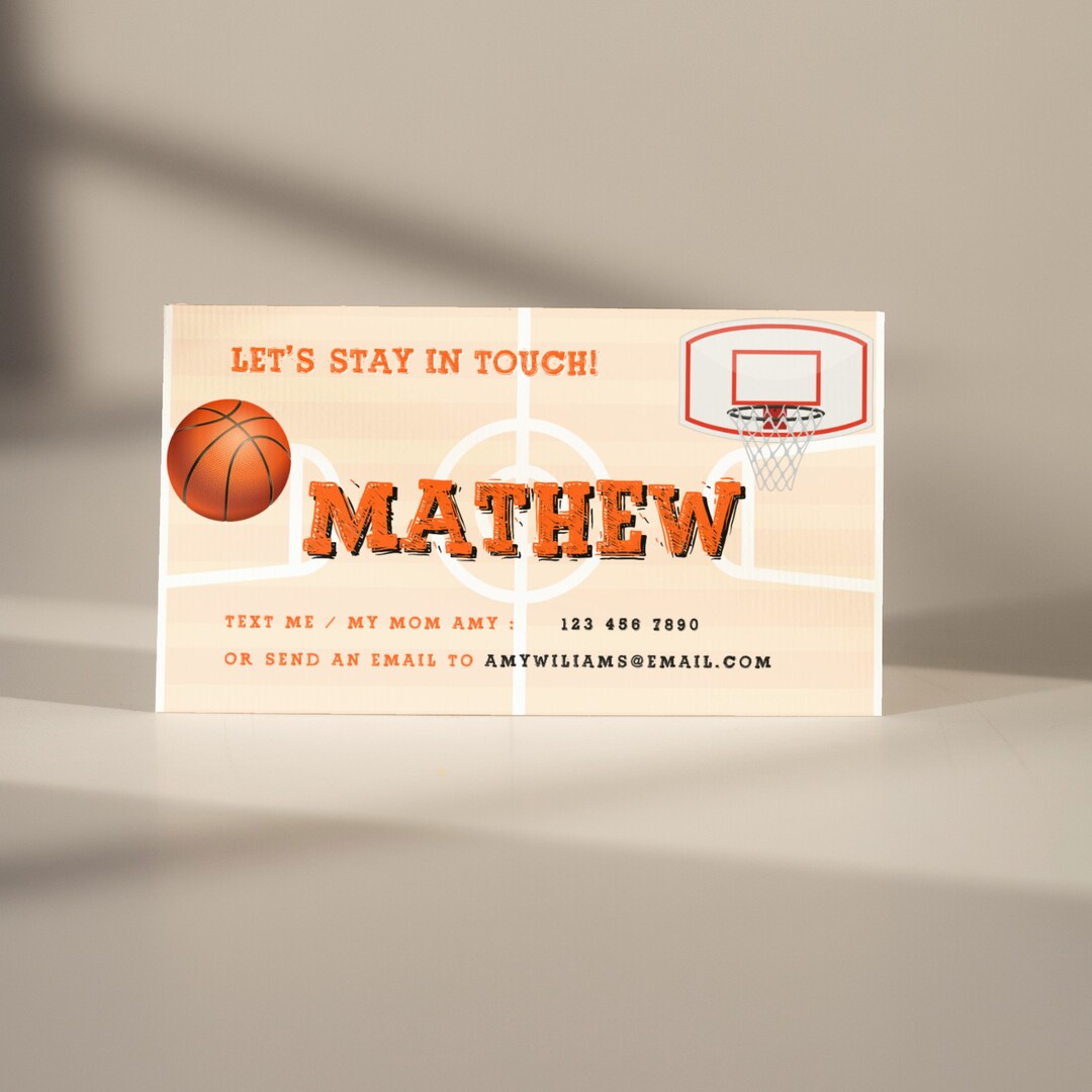 Basketball Contact Cards Kids Playdate Cards Boys Keep in Touch for ...
