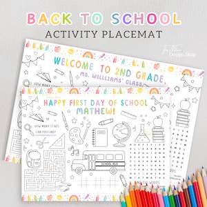 Editable Back to School Activity Placemat First Day of School Worksheet ...