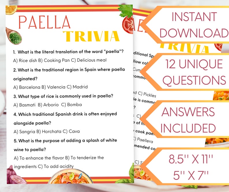 Paella Party Jeu-questionnaire Paella Party Favors Fiesta Paella Dîner ...