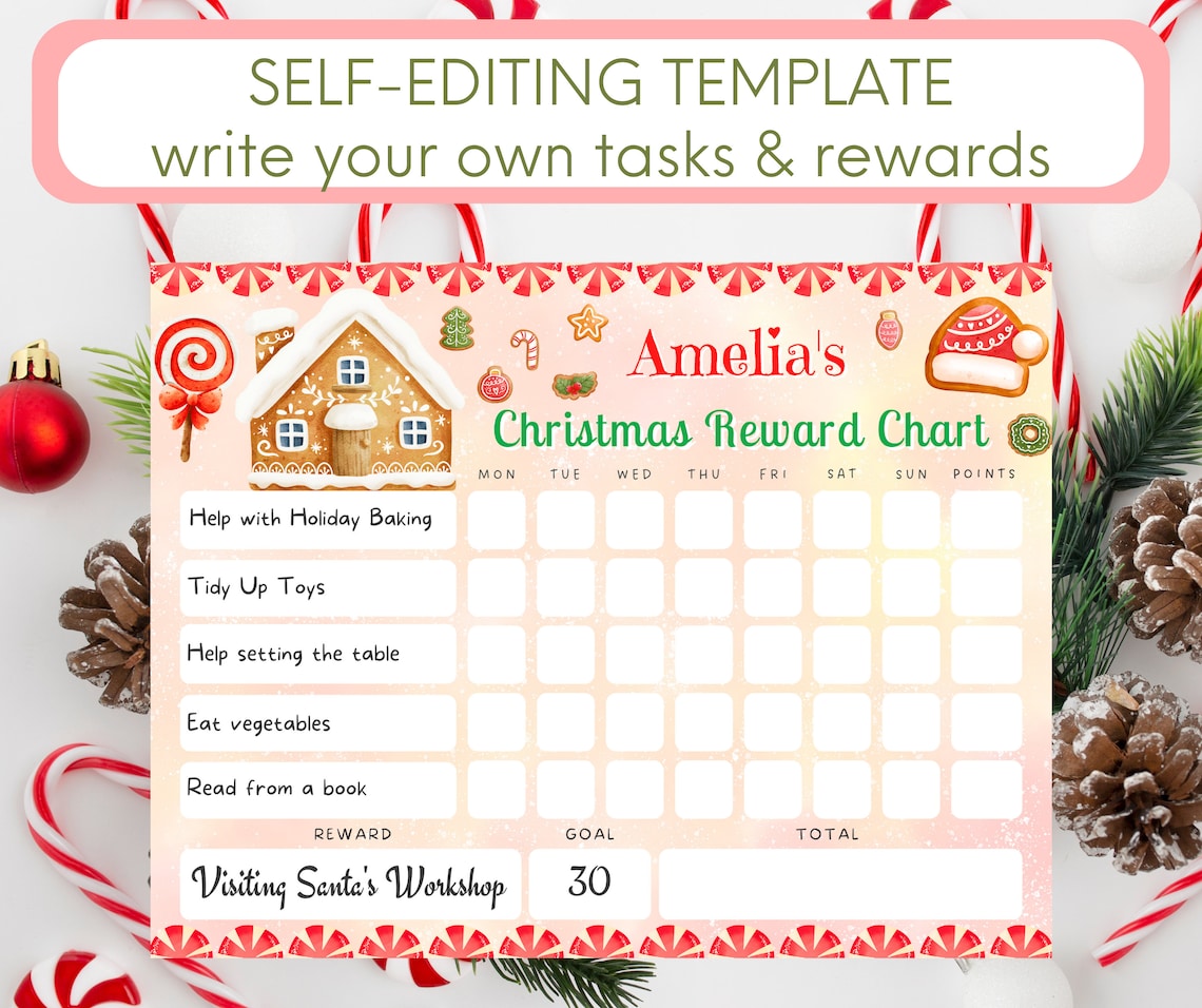 Editable Christmas Reward Chart for Kids Daily Routine Chart - Etsy