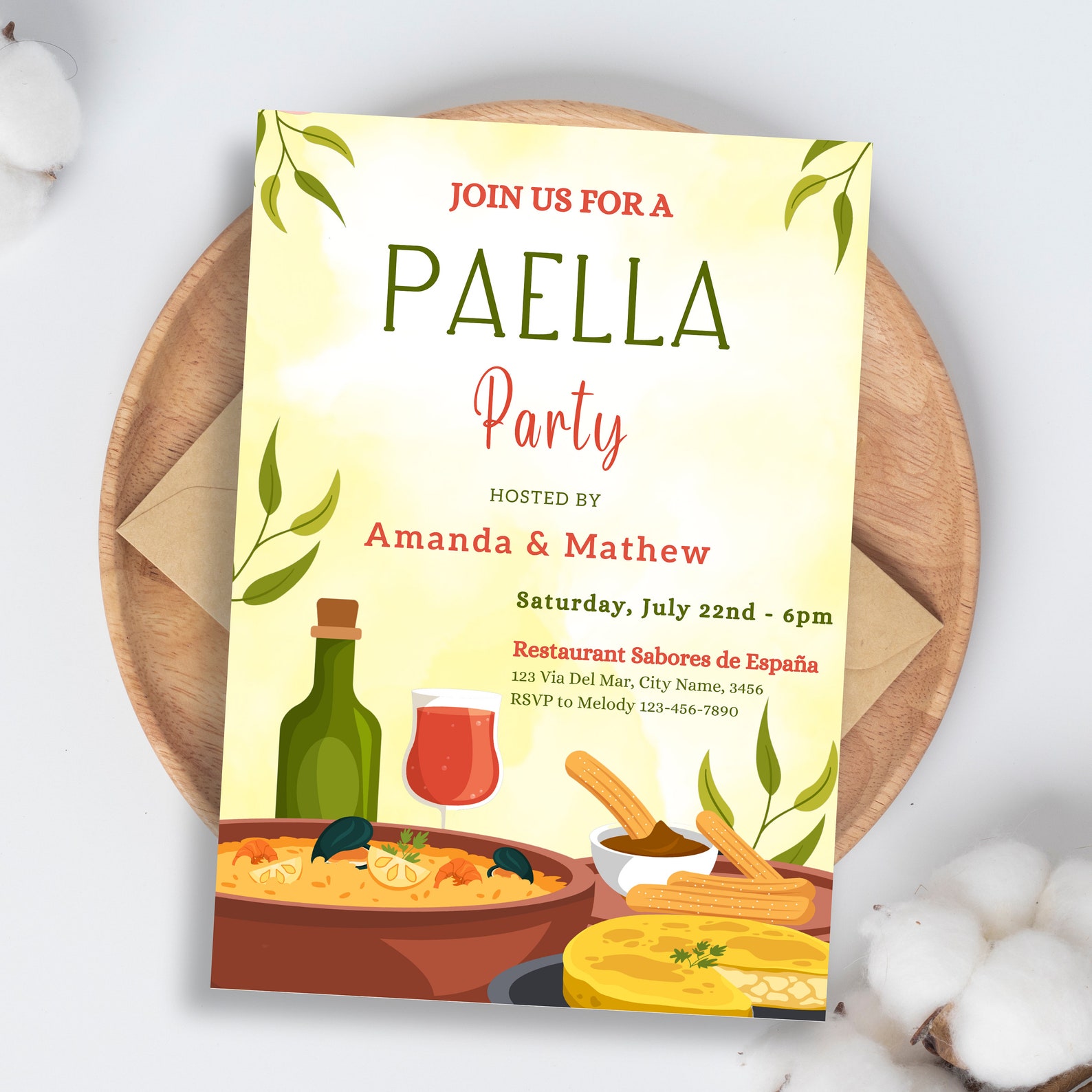 Paella Invitation Paella Party Invitation Paella Party Invite Spanish ...