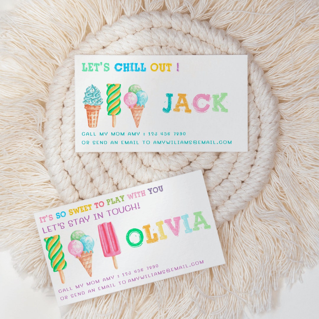 Kids Contact Cards Kids Playdate Cards Kids Keep in Touch for Kids ...