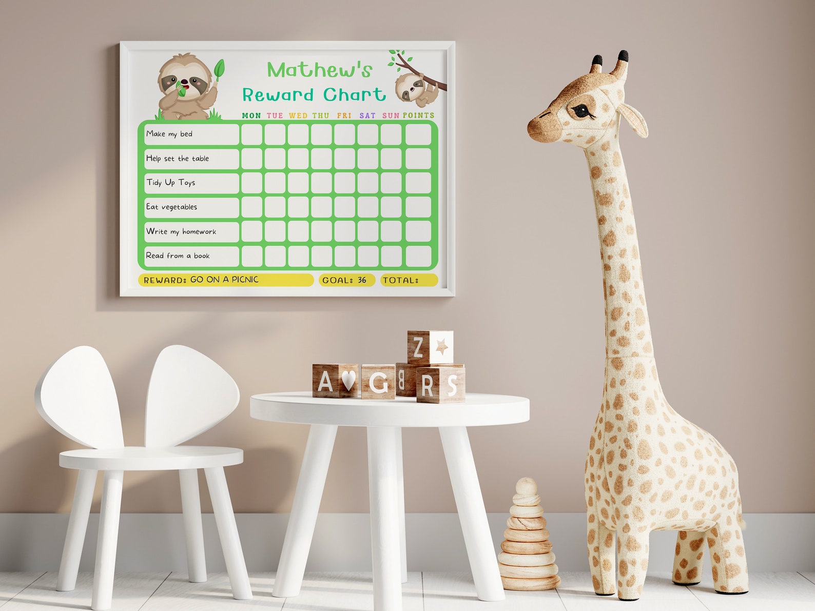 Editable Sloth Reward Chart for Kids Daily Routine Chart Boys Chore ...