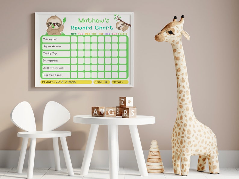 Editable Sloth Reward Chart for Kids Daily Routine Chart Boys Chore ...