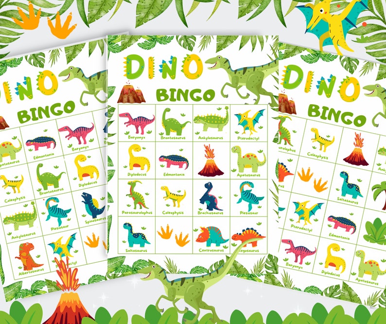Dinosaur Bingo Game Kids Dinosaur Birthday Party Game With Dinosaurs ...