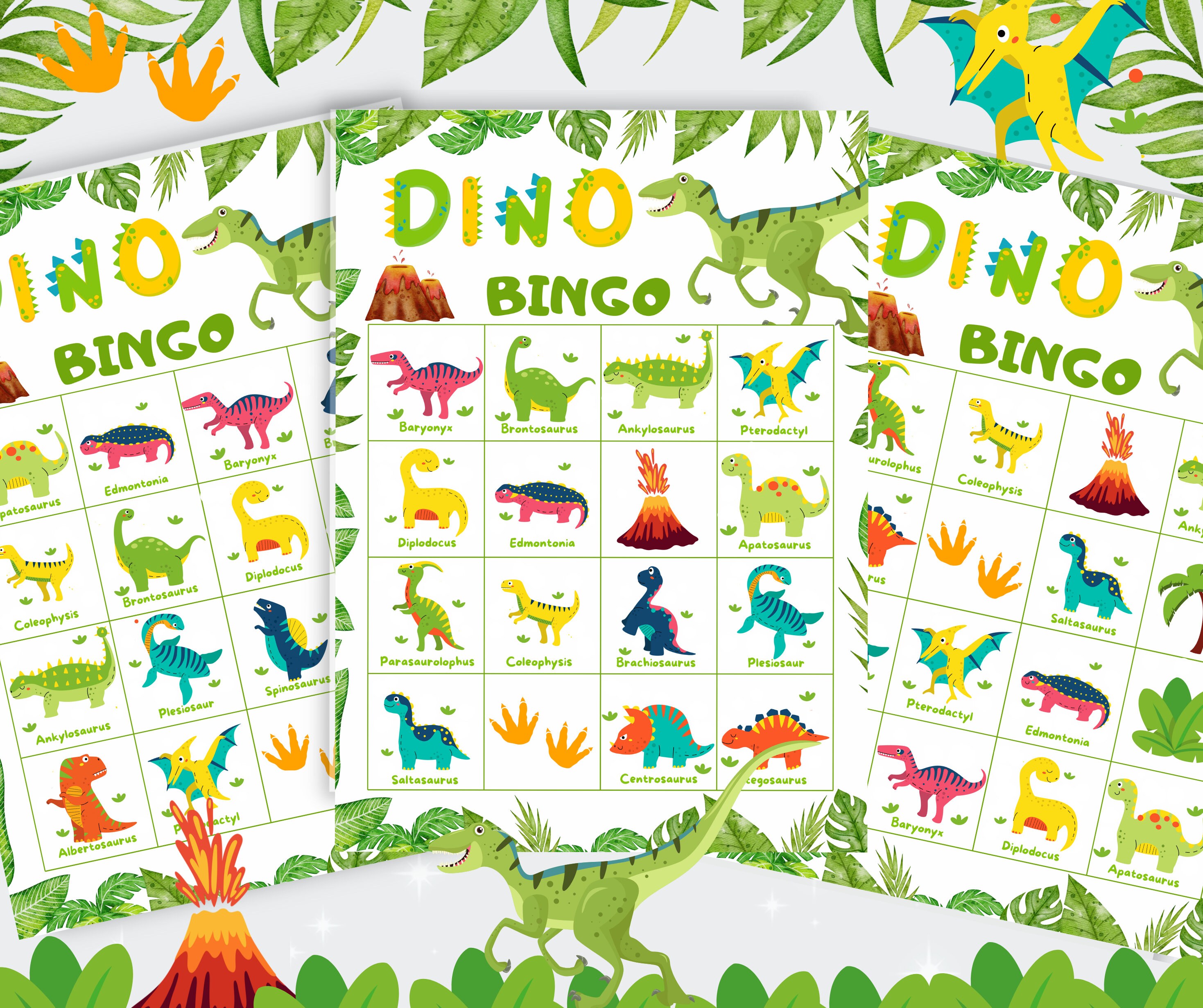 Dinosaur Bingo Game Kids Dinosaur Birthday Party Game With Dinosaurs ...