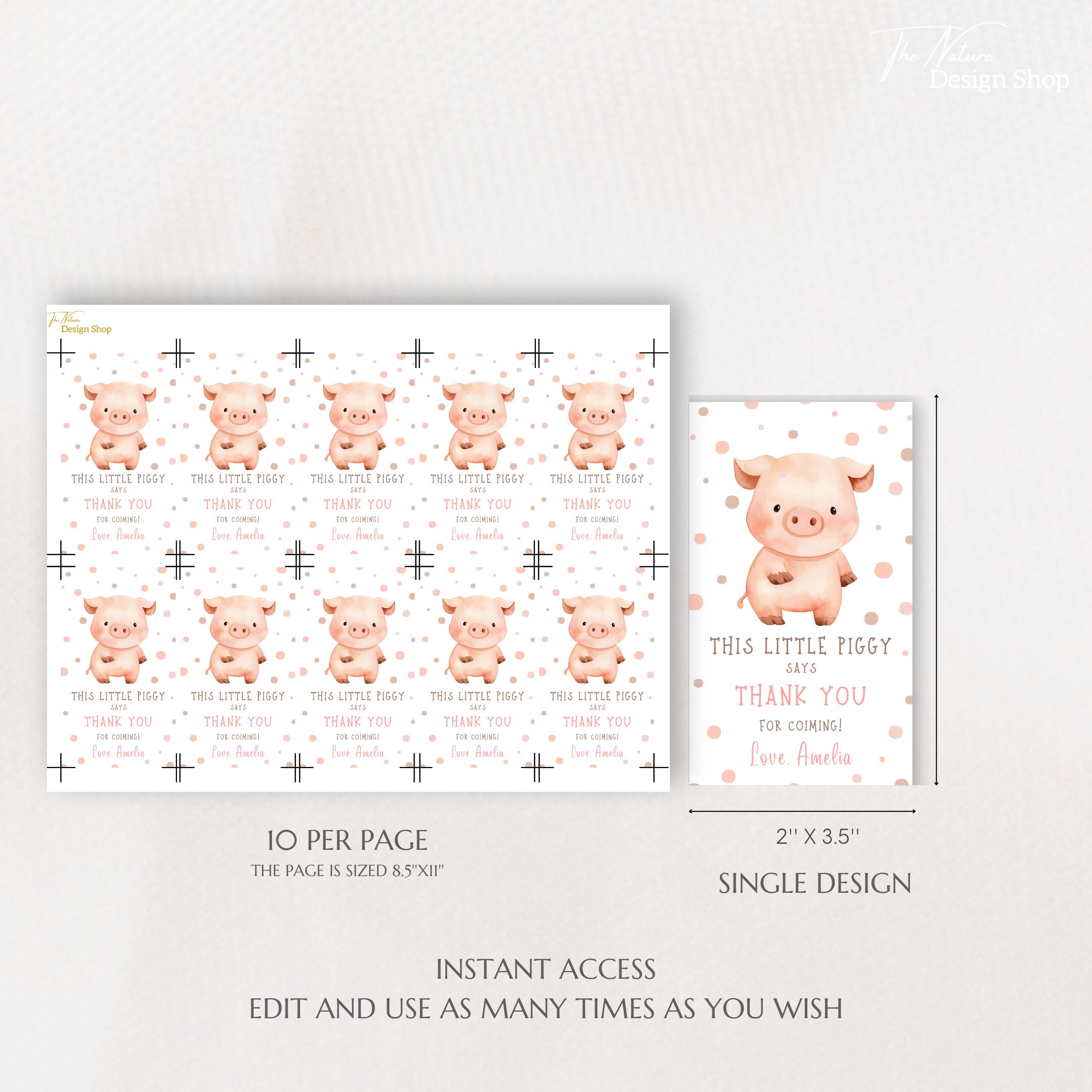 Editble Pig Thank You Tag Farm Birthday Favor Tag Farm Animal Favor Tag ...