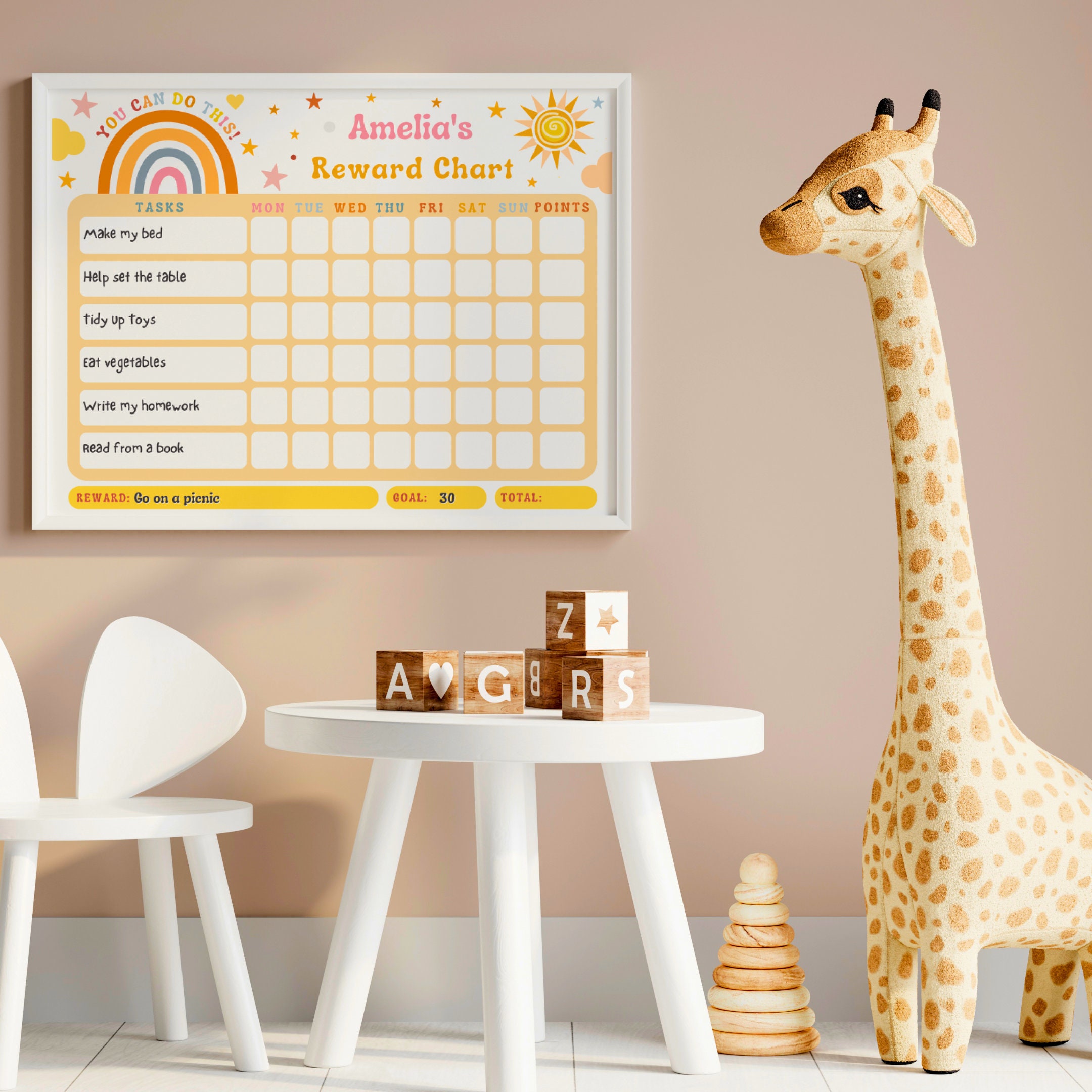 Editable Boho Rainbow Reward Chart for Kids Daily Routine Chart Kids ...