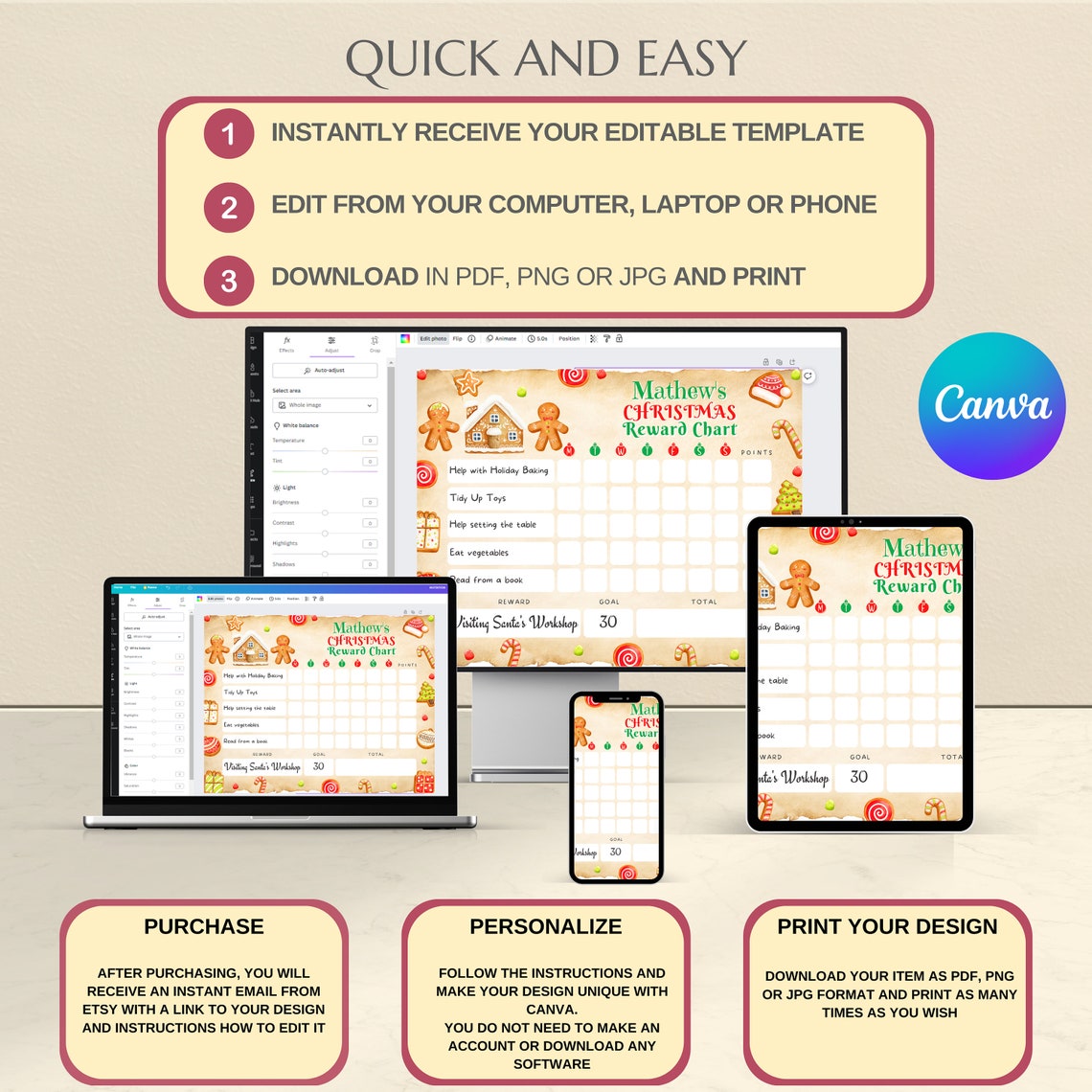 Editable Christmas Reward Chart for Kids Daily Routine Chart - Etsy