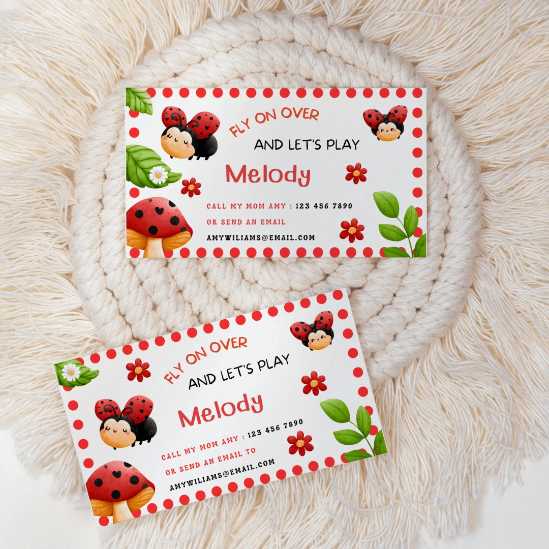 Ladybug Kids Contact Cards Kids Playdate Cards Girls Keep in Touch Kids ...