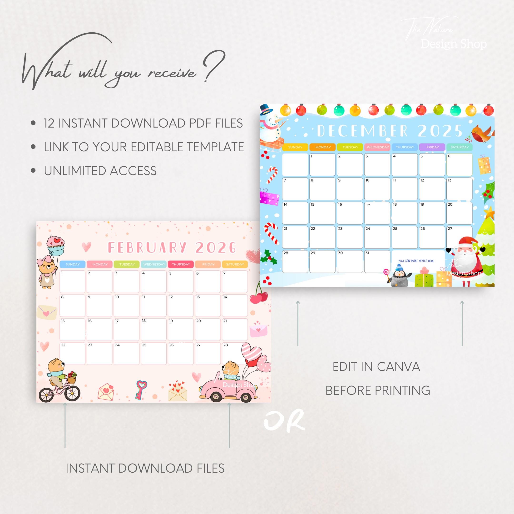 Kids Editable Calendar 2025-2026 Printable Calendar Kids Monthly ...
