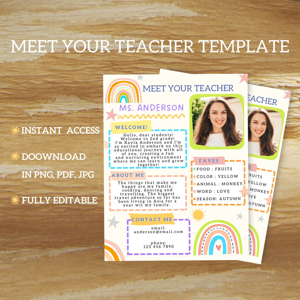 Meet the Teacher Editable Template Teacher Boho Rainbow Teacher Canva ...