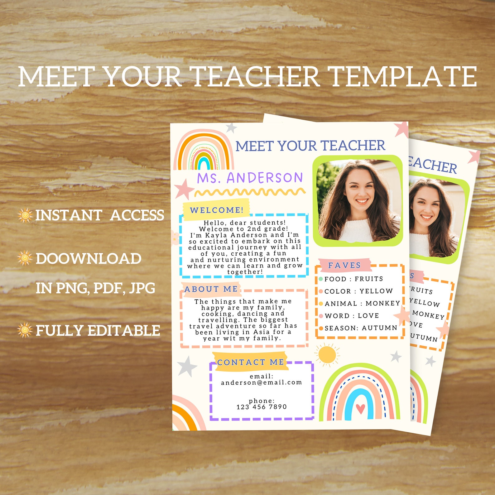 Meet the Teacher Editable Template Teacher Boho Rainbow Teacher Canva ...