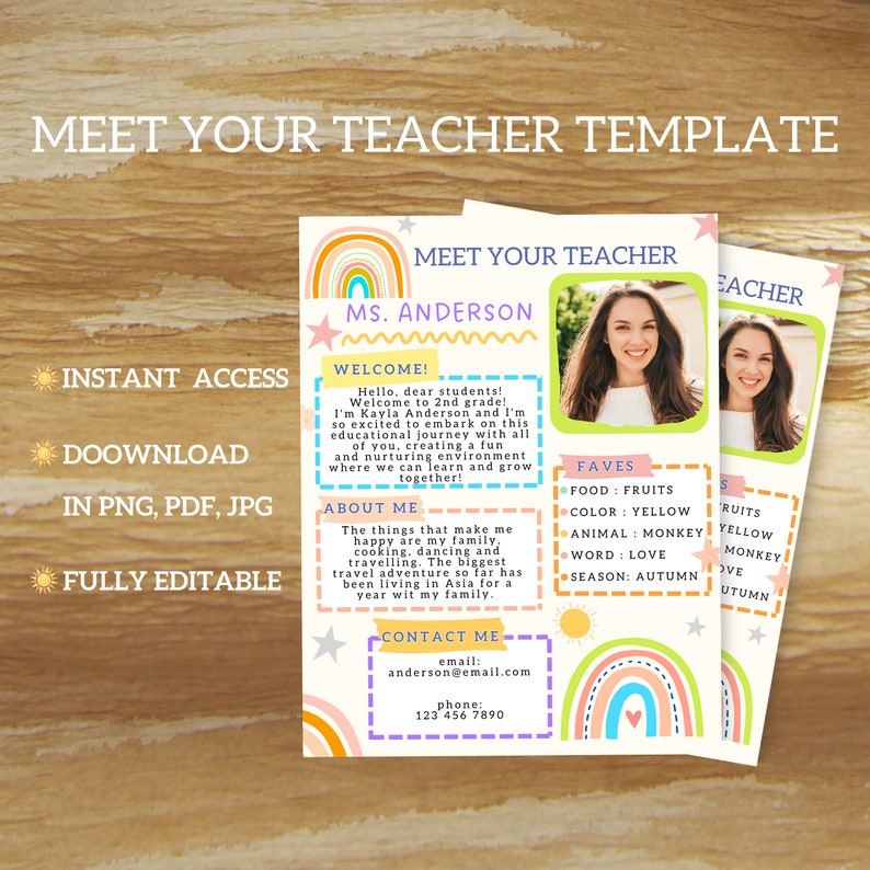 Meet the Teacher Editable Template Teacher Boho Rainbow Teacher Canva ...