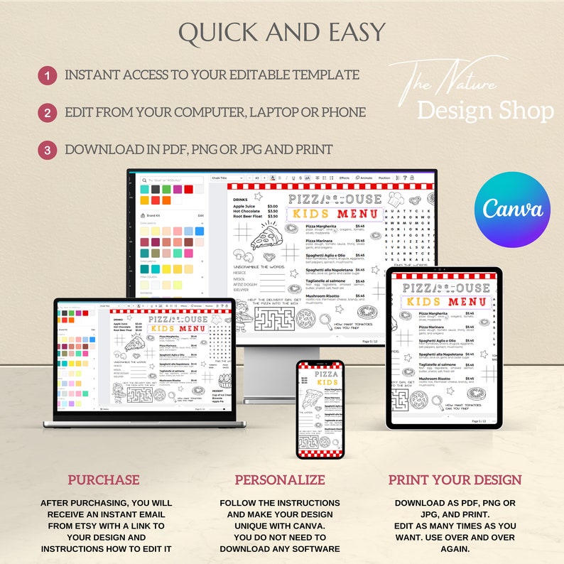 Kids Pizza Menu Template Restaurant Menu Template Editable Kids Menu ...