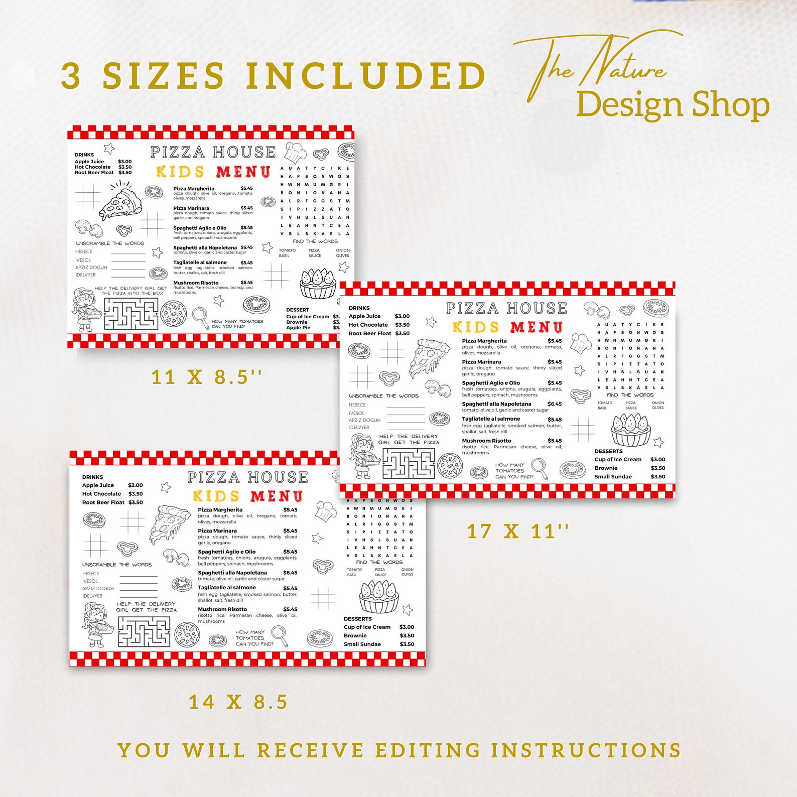 Kids Pizza Menu Template Restaurant Menu Template Editable Kids Menu ...