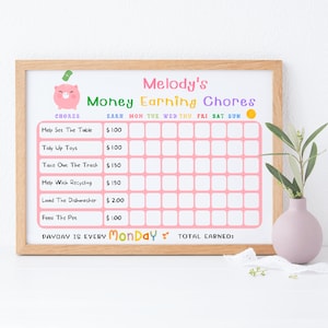 Editable Kids Money Chart Kids Pocket Money Chart Chore Chart Girls ...