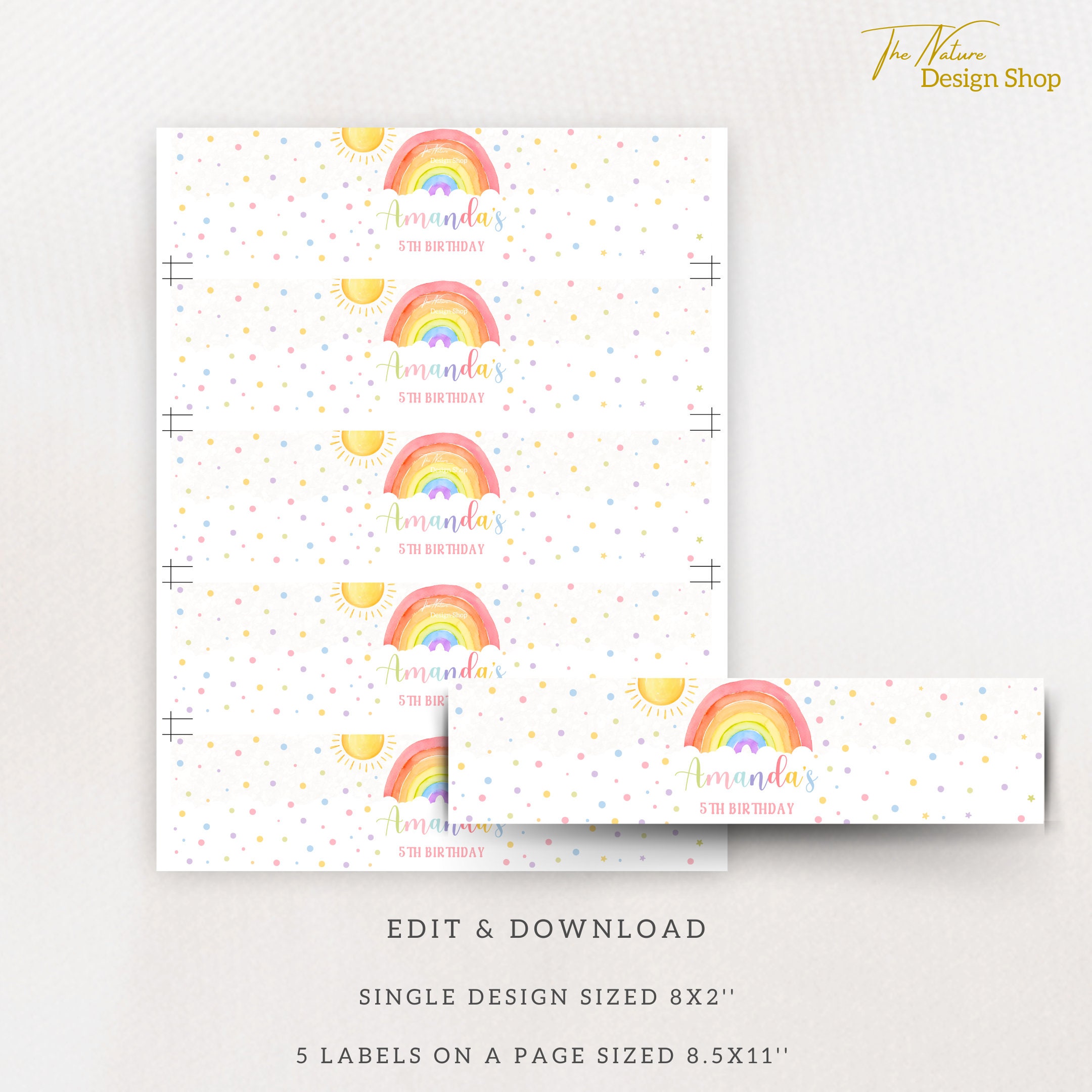 Editable Rainbow Water Bottle Label Girl Rainbow Birthday Party Decor ...