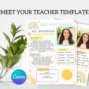 Meet the Teacher Editable Template Teacher Boho Rainbow Teacher Canva ...