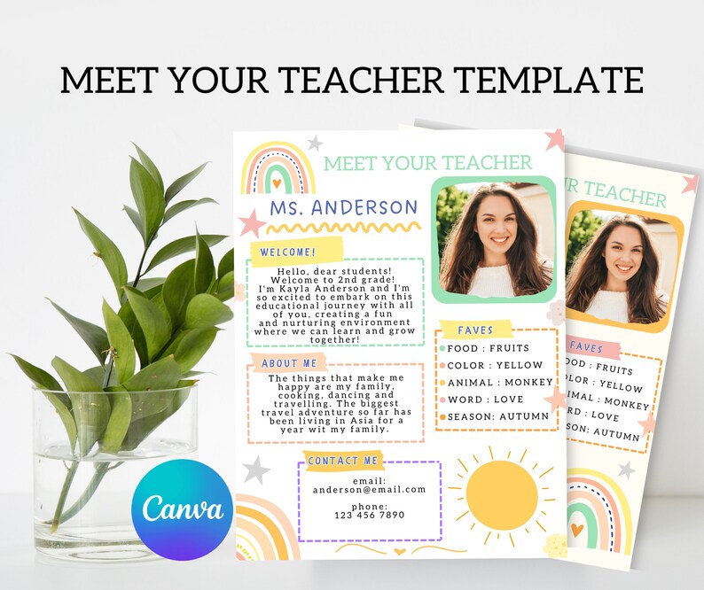 Meet the Teacher Editable Template Teacher Boho Rainbow Teacher Canva ...