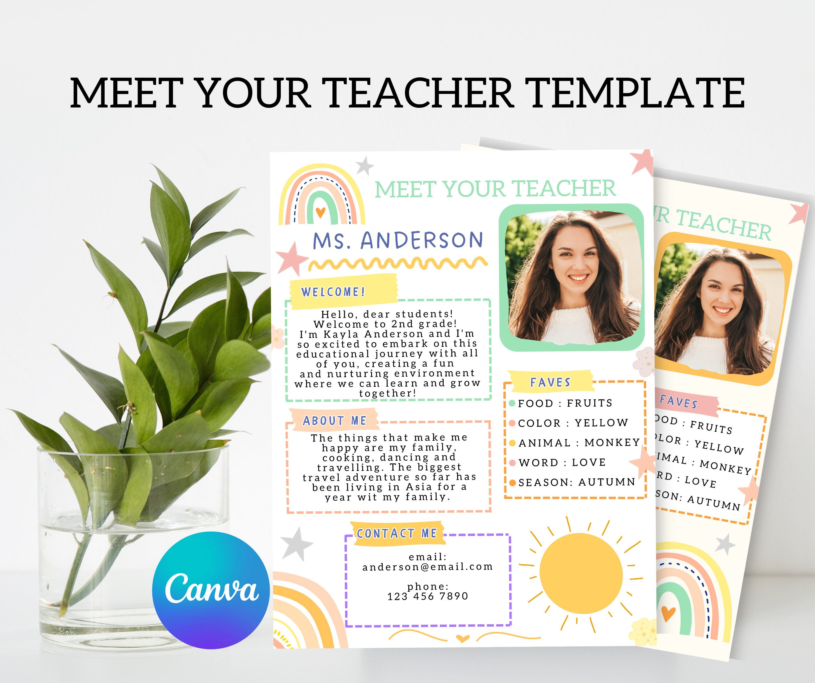 Meet the Teacher Editable Template Teacher Boho Rainbow Teacher Canva ...