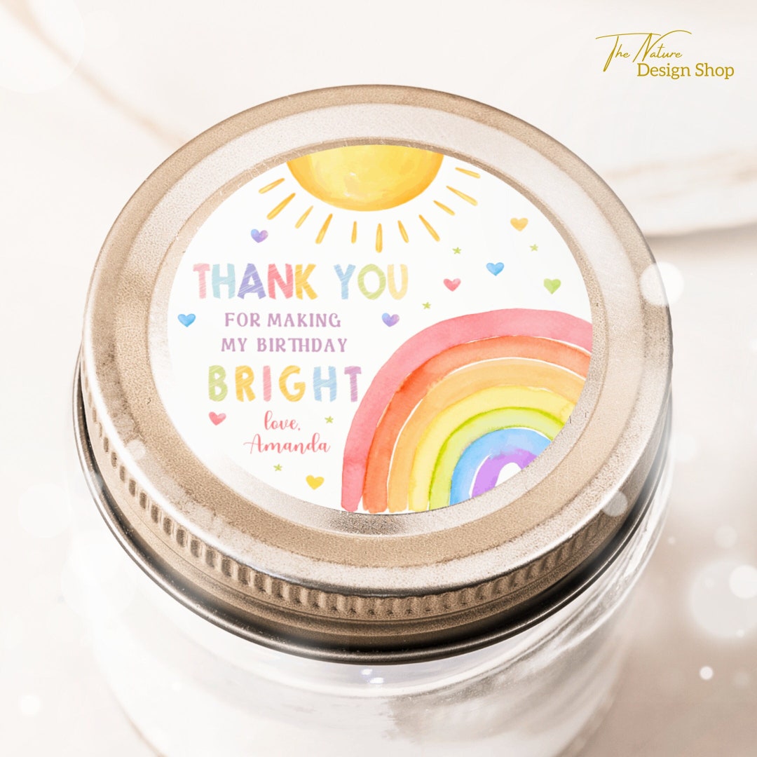 Editable Rainbow Thank You Sticker Rainbow Thank You Tag Rainbow Favor ...