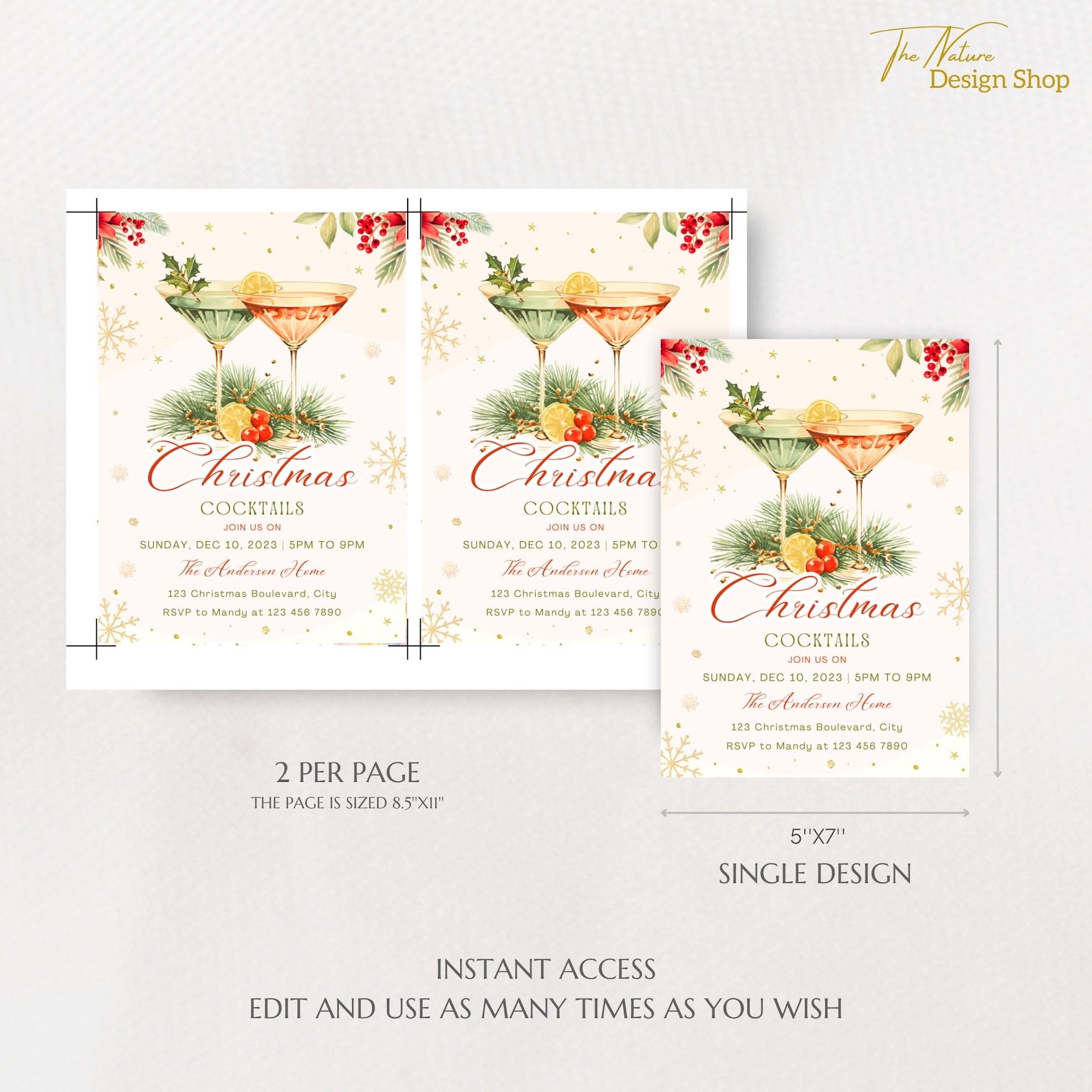 Christmas Cocktail Invite Christmas Party Invitation Template Holiday ...