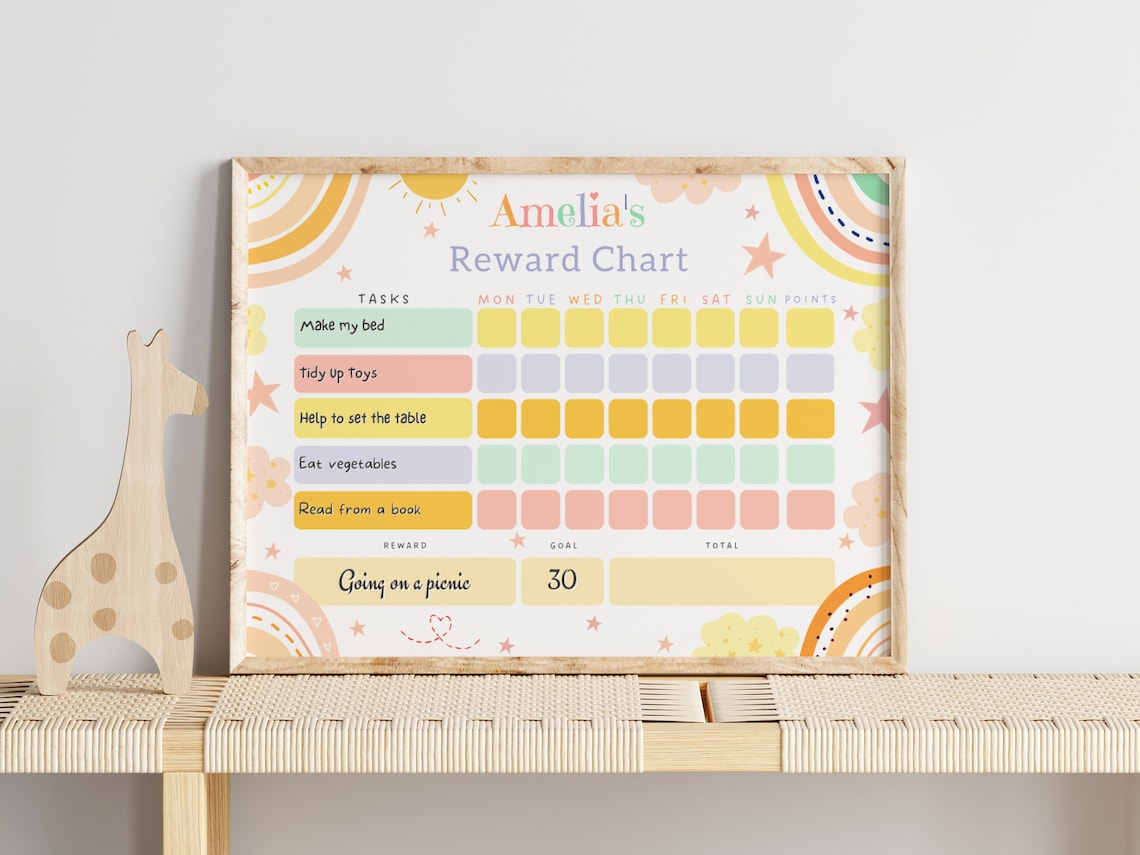 Editable Colorful Rainbow Reward Chart for Kids Daily Routine Chart ...