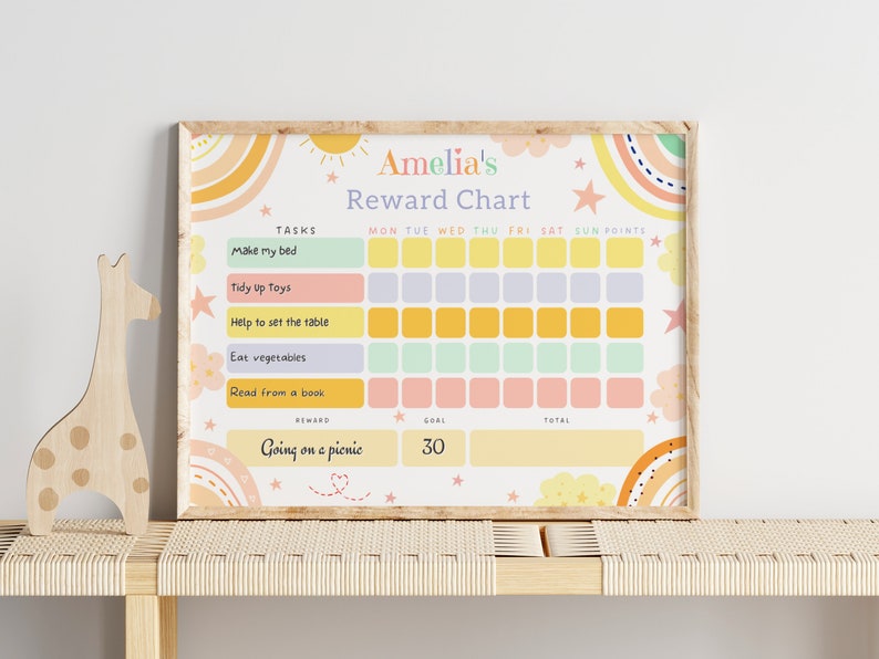 Editable Colorful Rainbow Reward Chart for Kids Daily Routine - Etsy
