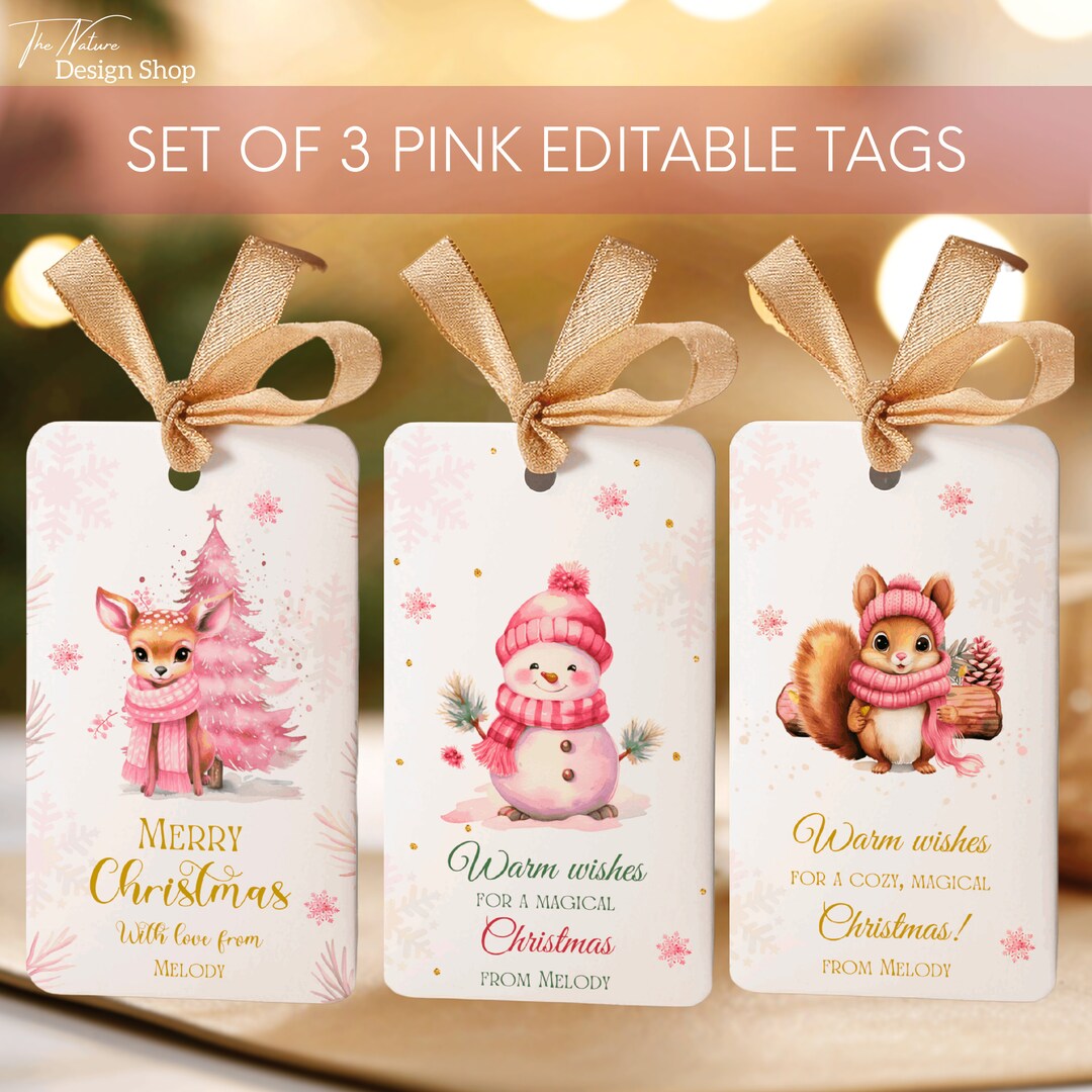 Pink Christmas Tags for Cookies Christmas Favor Tag Printable Pastel ...