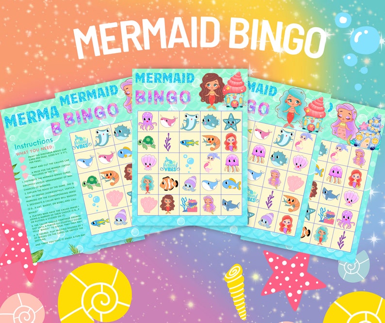 Mermaid Bingo Game Kids Mermaid Birthday Party Game With - Etsy