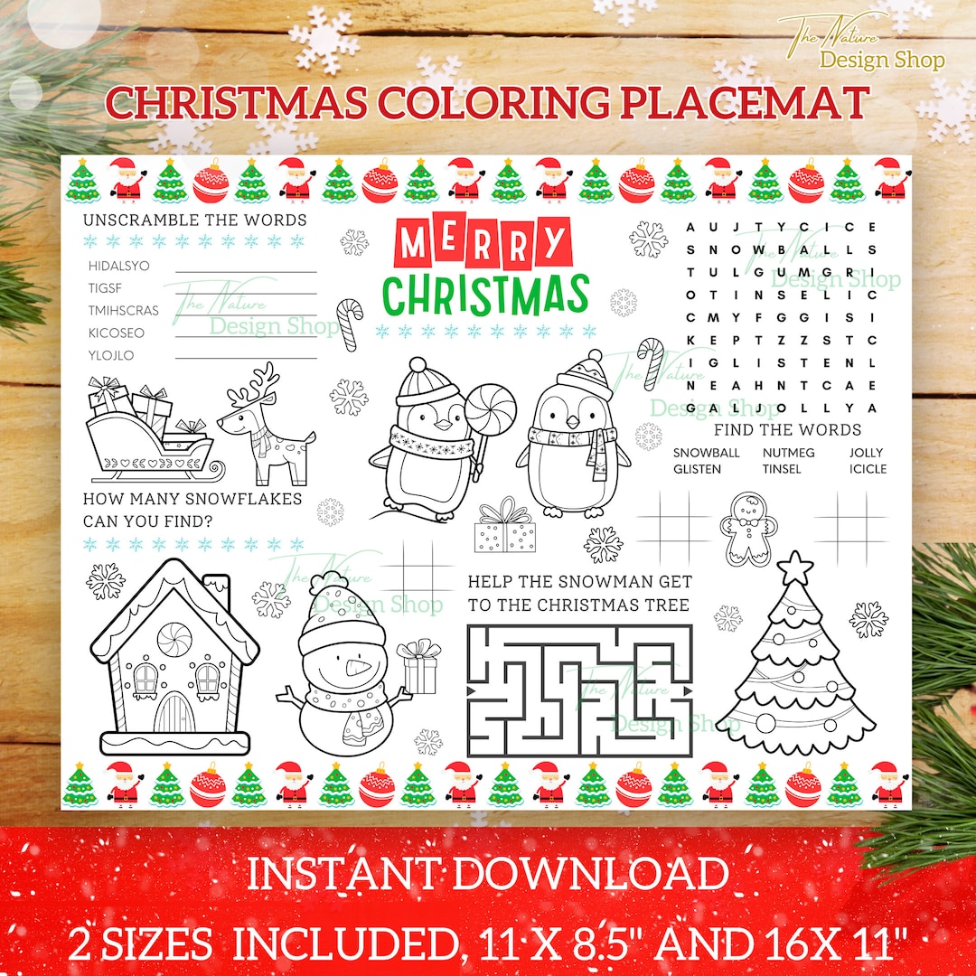 Christmas Activity Placemat Christmas Coloring Placemats Christmas ...