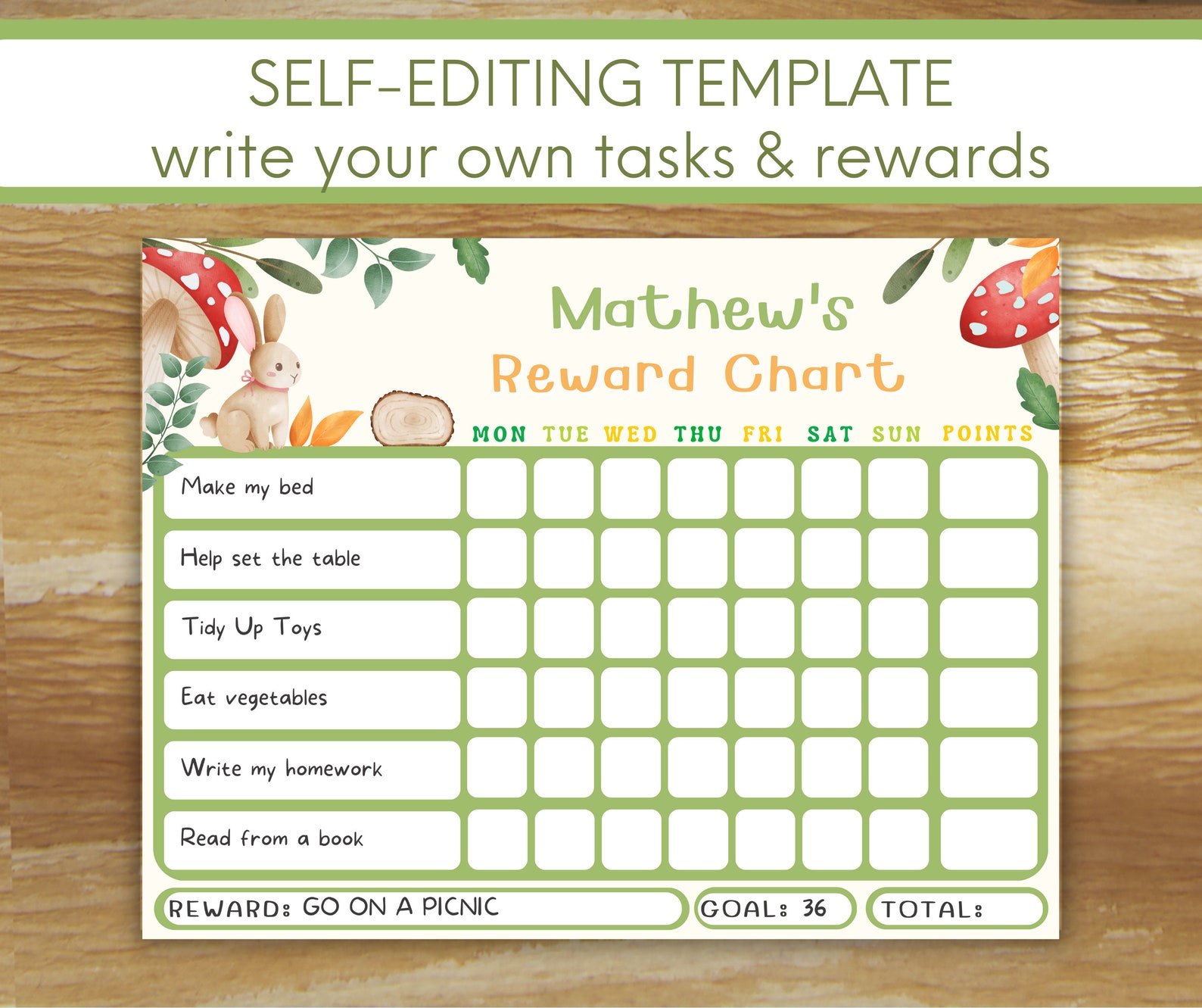Editable Forest Animals Reward Chart Printable Behavior Chart Daily ...