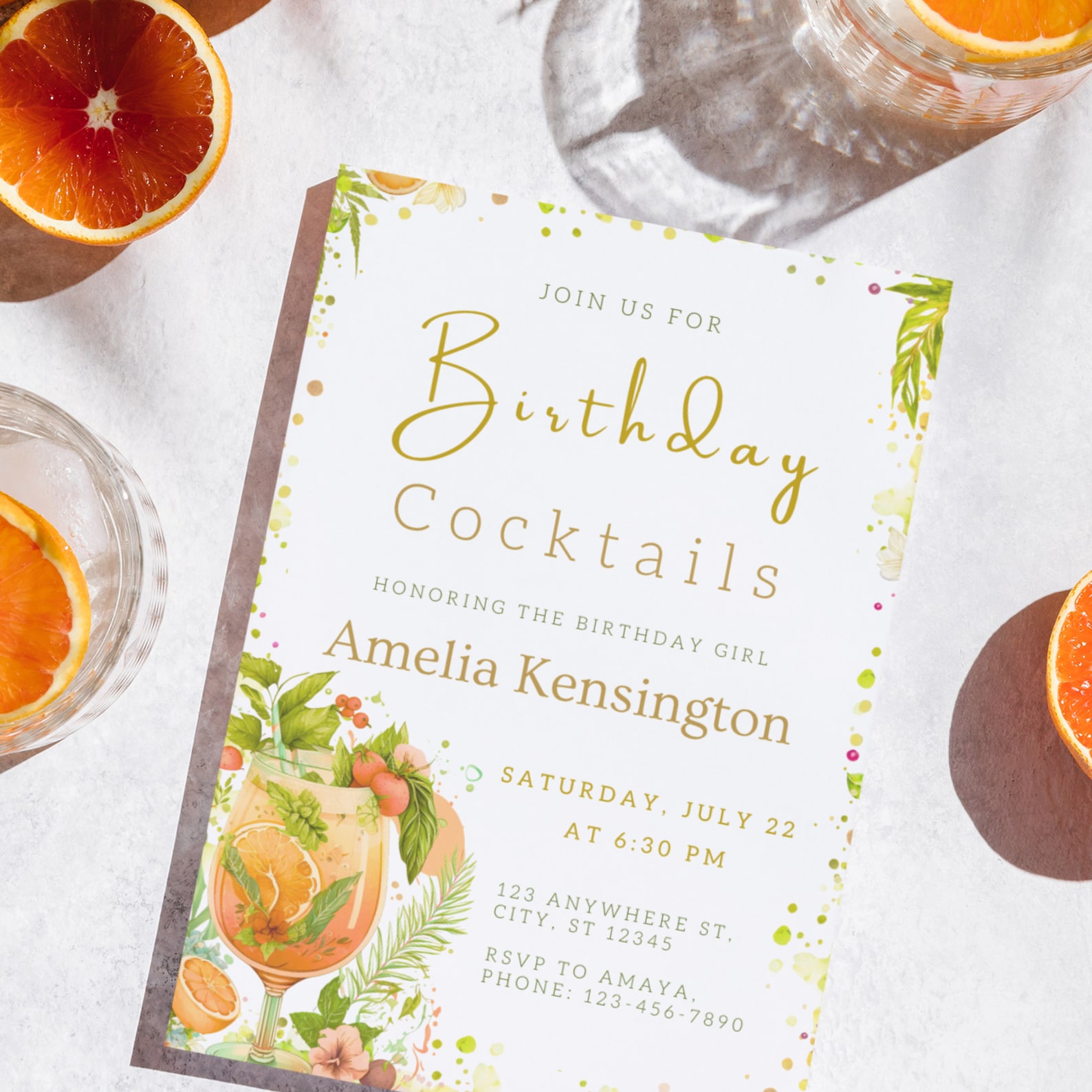 Editable Cocktail Birthday Party Invitation Cocktail Tropical Invite ...