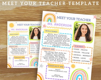 Meet the Teacher Editable Template Teacher Boho Rainbow Teacher Canva ...