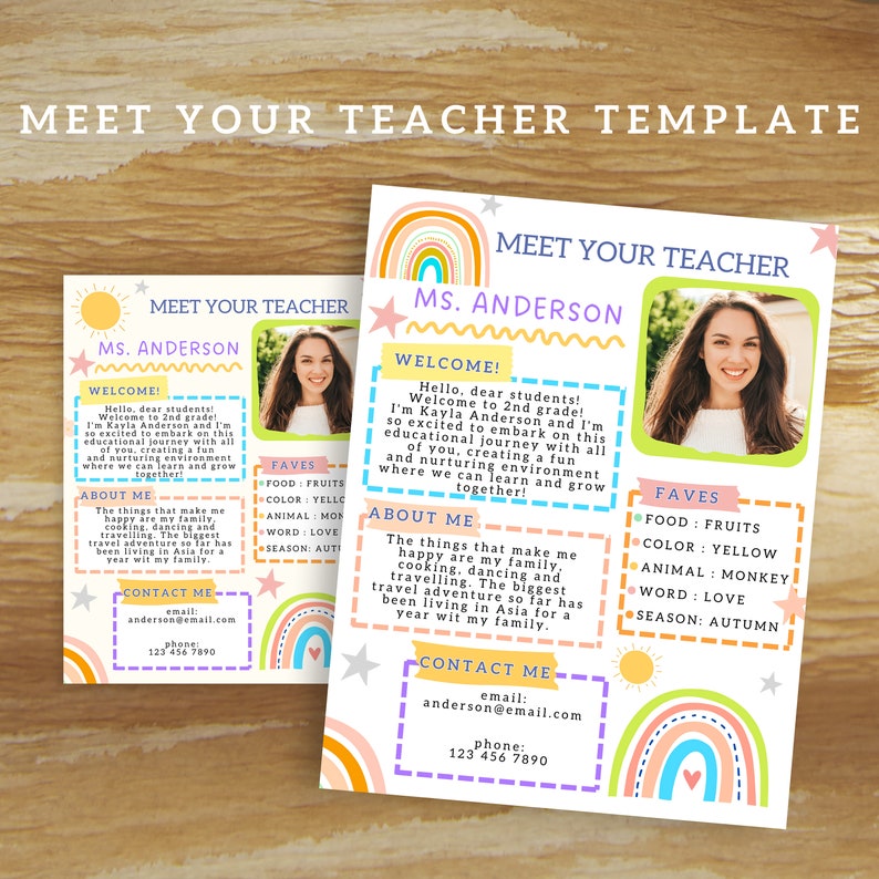 Meet the Teacher Editable Template Teacher Boho Rainbow Teacher Canva ...