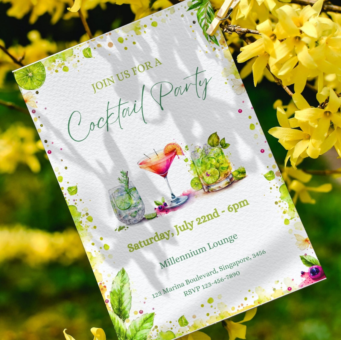 Editable Cocktail Birthday Party Invitation Cocktail Tropical Invite ...