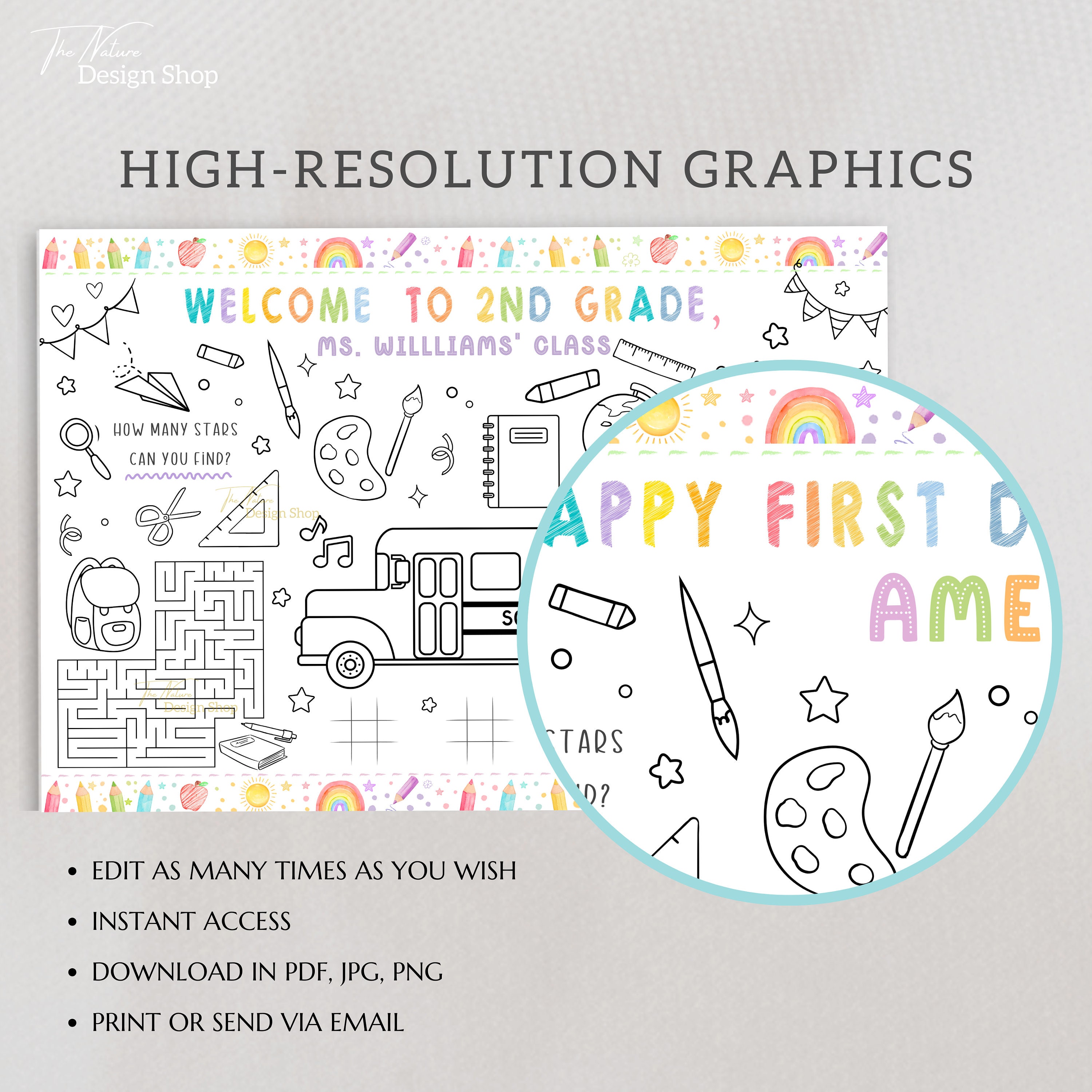 Editable Back to School Activity Placemat First Day of School Worksheet ...