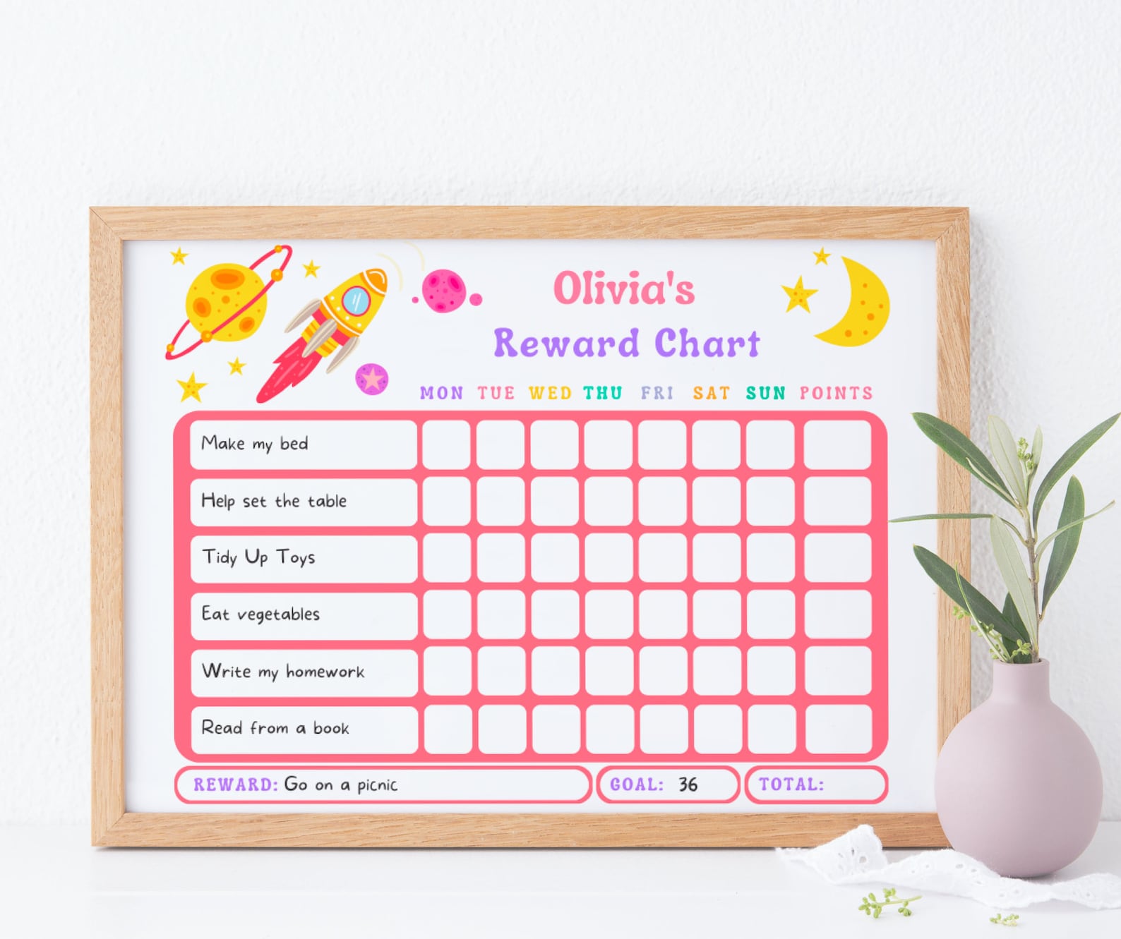 Editable Space Reward Chart Printable Behavior Chart Daily Chore Chart ...