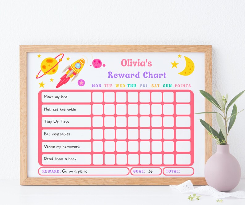 Editable Space Reward Chart Printable Behavior Chart Daily Chore Chart ...