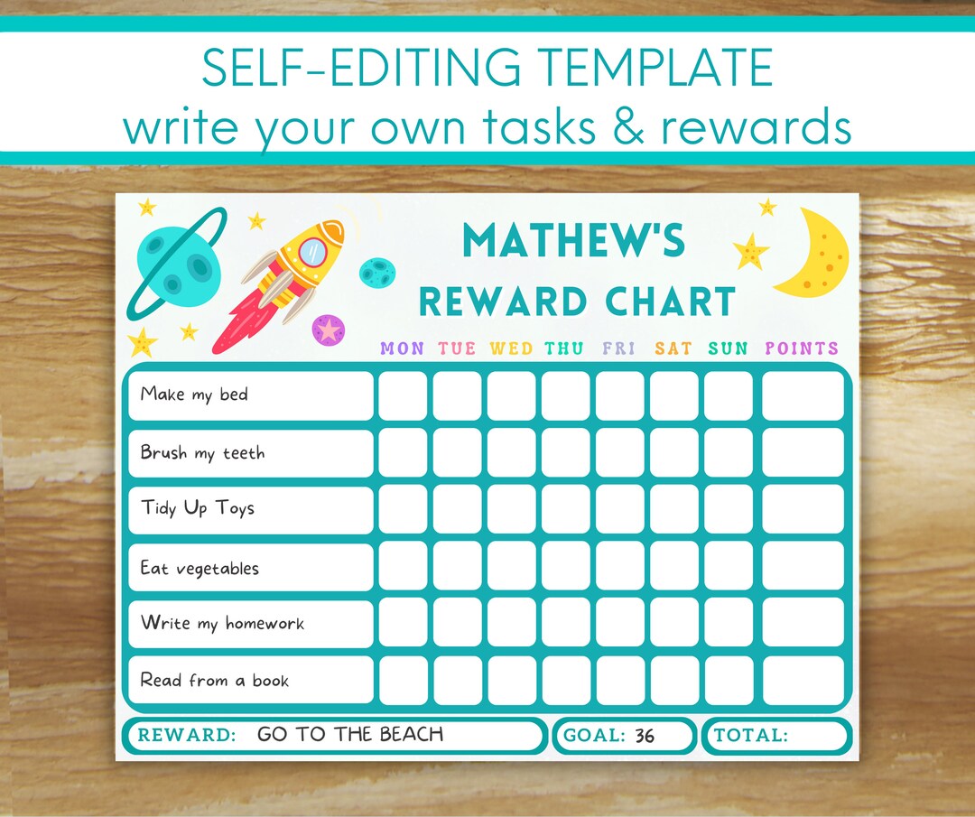 Editable Space Reward Chart Outer Space Reward Chart Boy Bed - Etsy