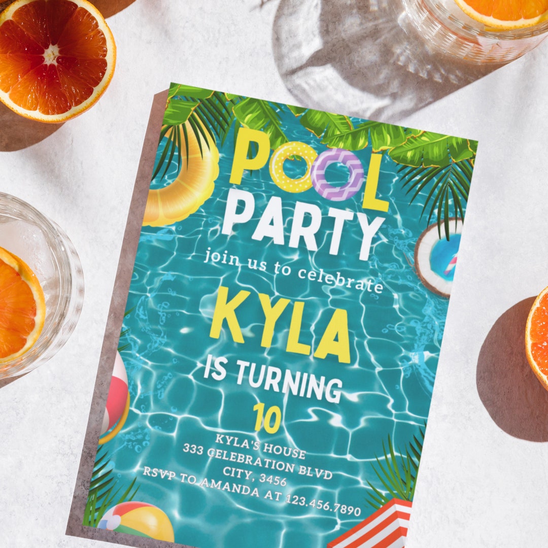 Pool Party Birthday Invitation Swimming Party 10th Birthday Invitation ...