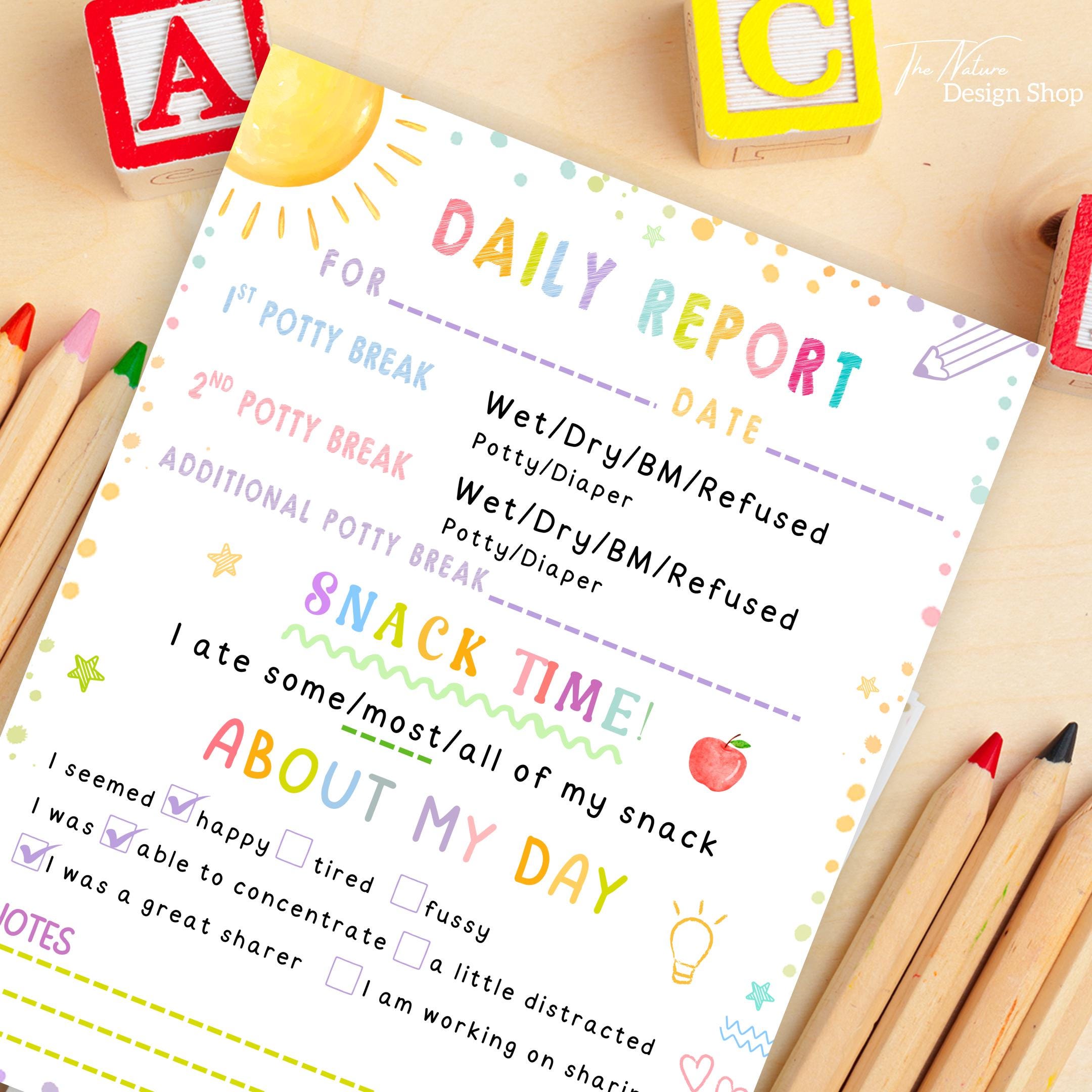 Editable Daily Report Daycare Daily Report Preschool Report Babysitter ...