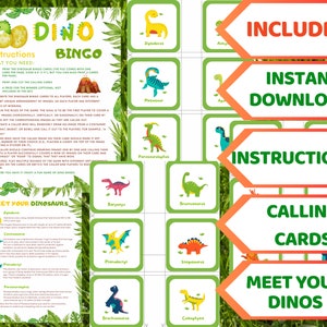 Dinosaur Bingo Game Kids Dinosaur Birthday Party Game With Dinosaurs ...