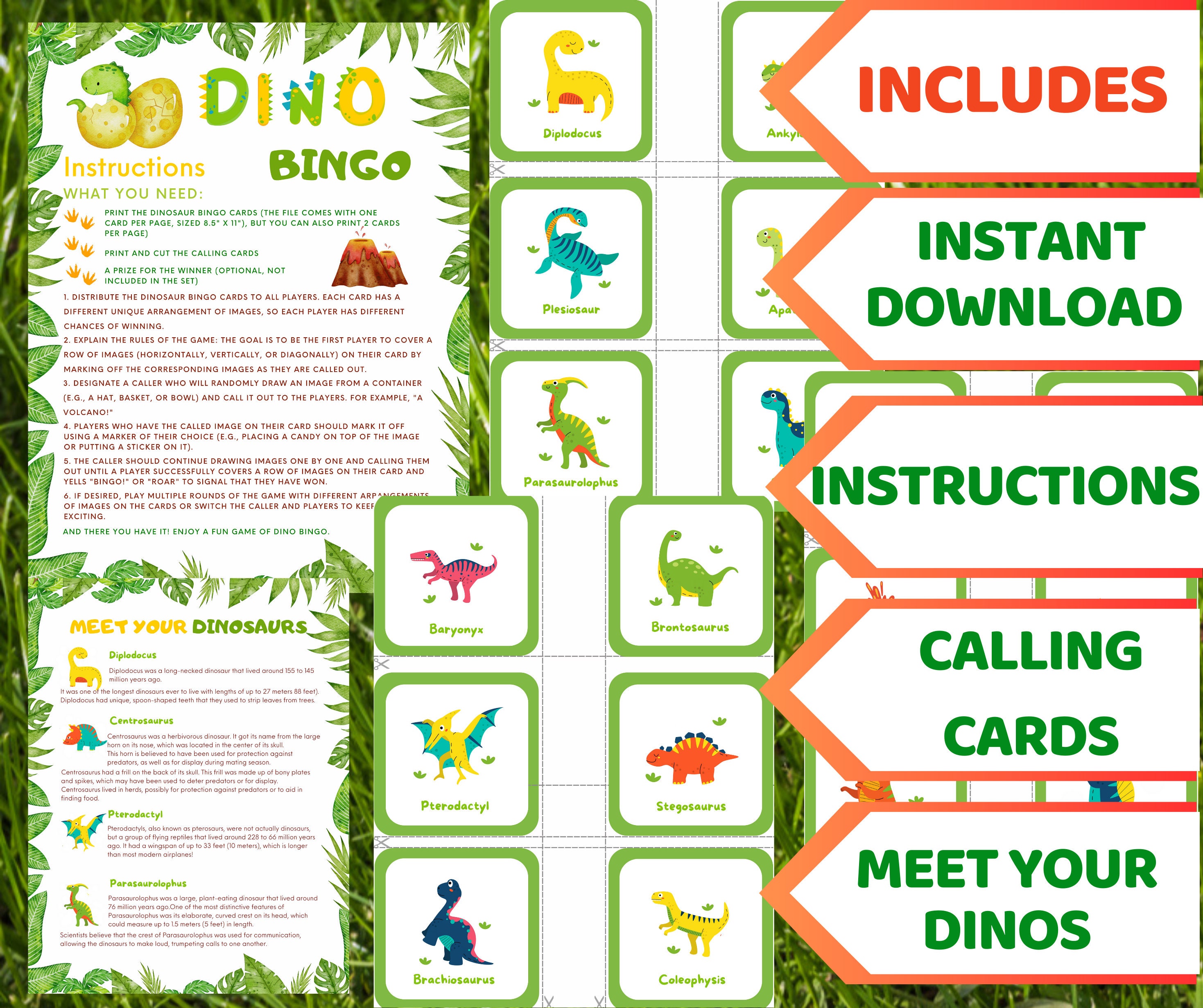 Dinosaur Bingo Game Kids Dinosaur Birthday Party Game With Dinosaurs ...