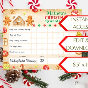 Editable Christmas Reward Chart for Kids Daily Routine Chart - Etsy