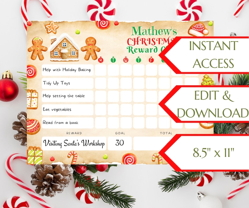 Editable Christmas Reward Chart for Kids Daily Routine Chart - Etsy
