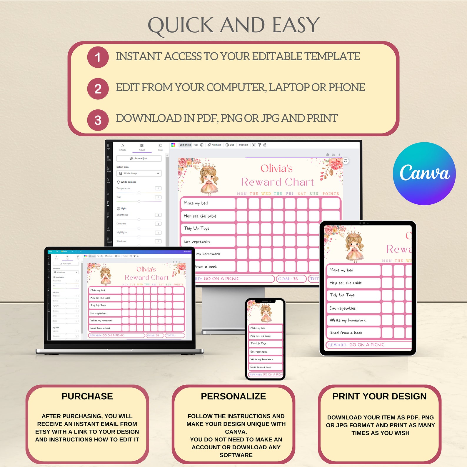 Editable Princess Reward Chart Girls Reward Chart Princess Behavior ...