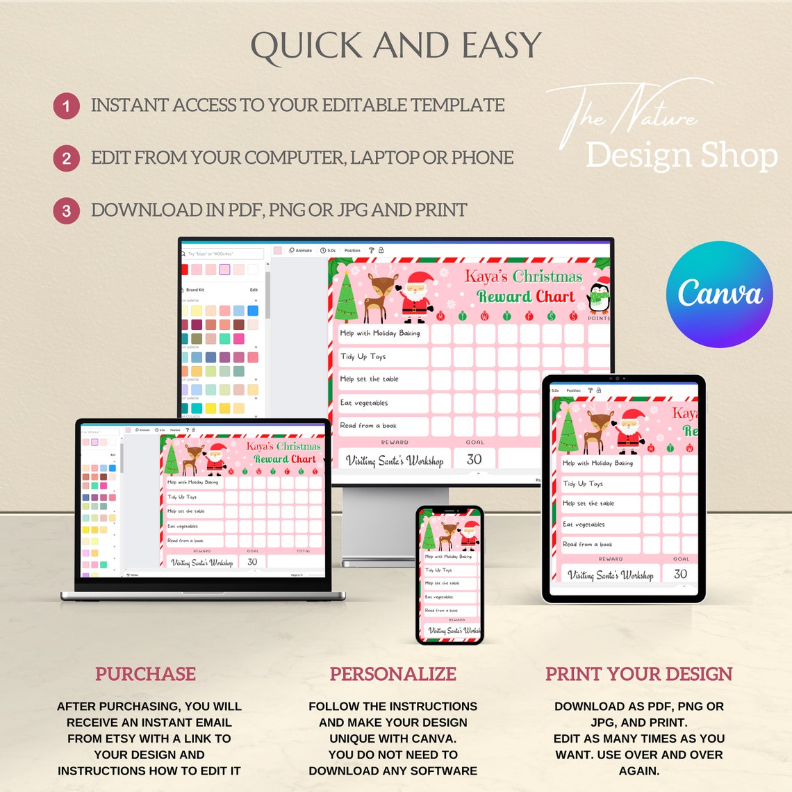 Editable Christmas Reward Chart for Kids Daily Routine Chart Kids Chore ...